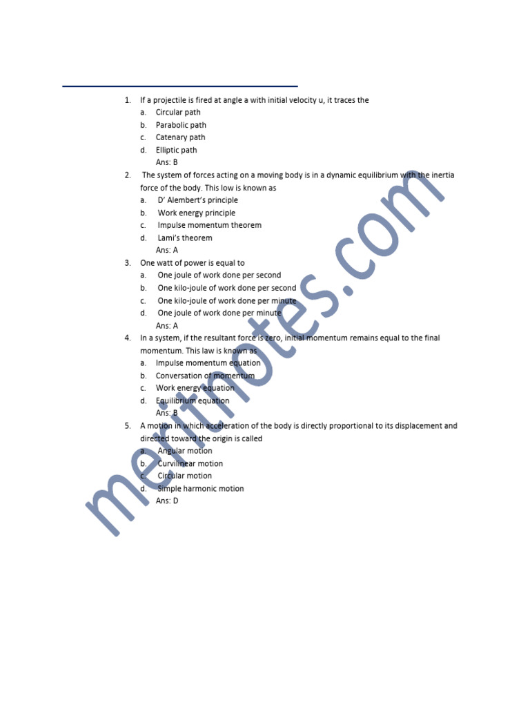 Engineering Mechanics Quiz PDF | PDF