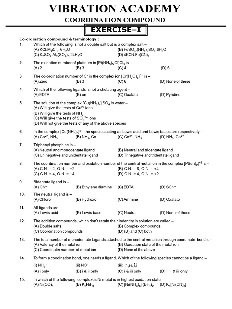 Coordination Compounds Quiz Questions | PDF | Coordination Complex | Ligand