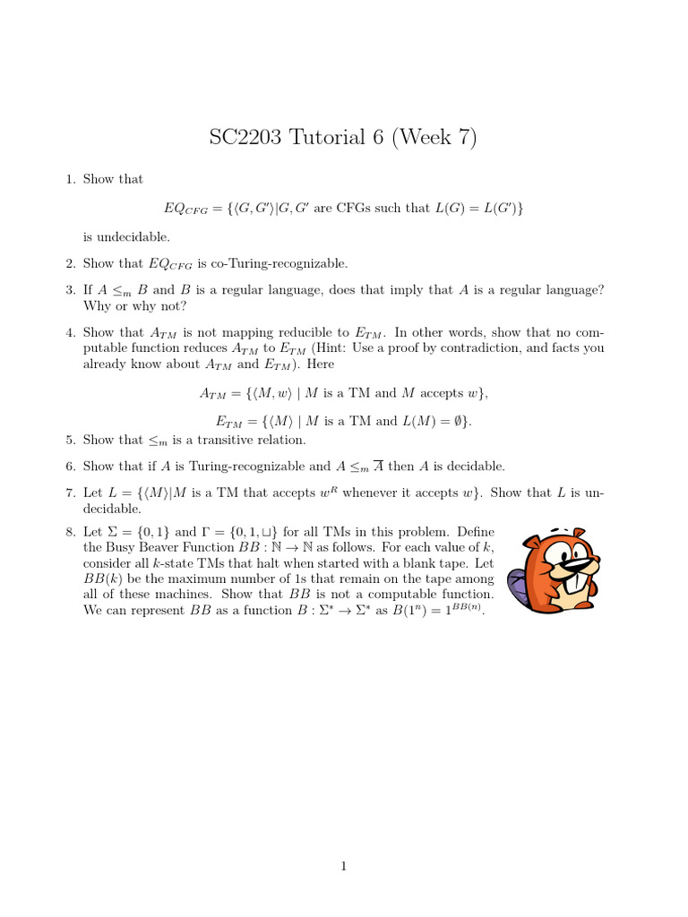 Undecidability and Turing Machines in SC2203 | PDF
