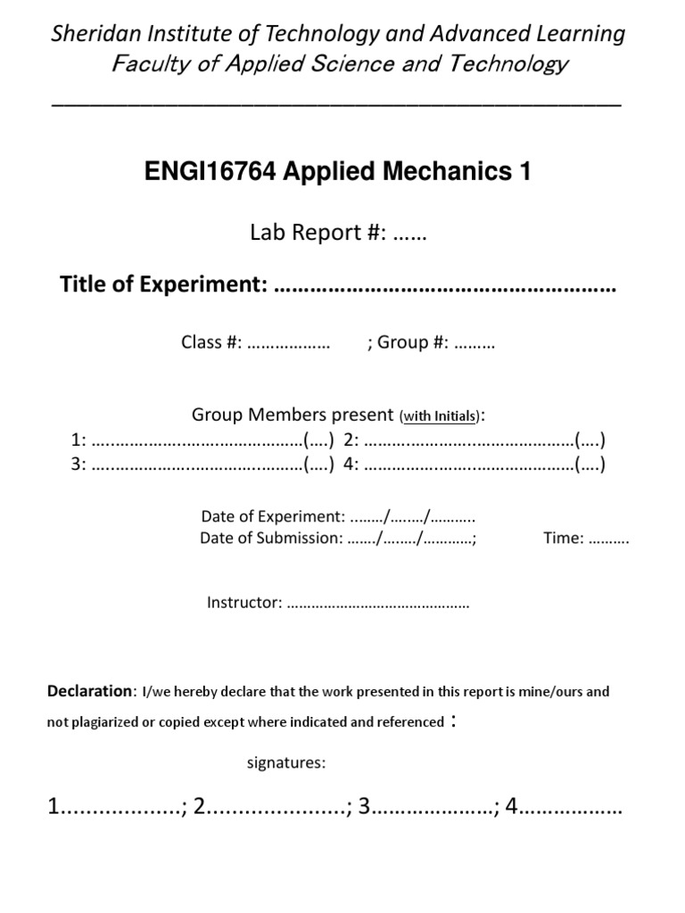 Applied Mechanics Lab Report Template | PDF