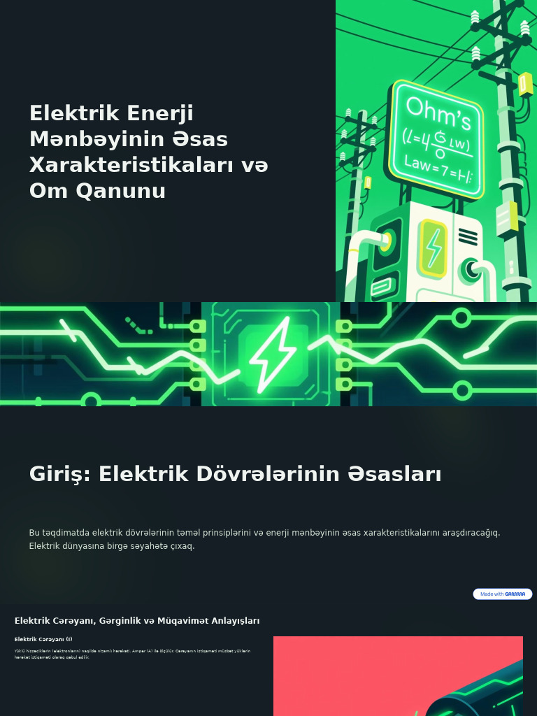 Elektrik Enerji Menbeyinin Esas Xarakteristikalari Ve Om Qanunu | PDF