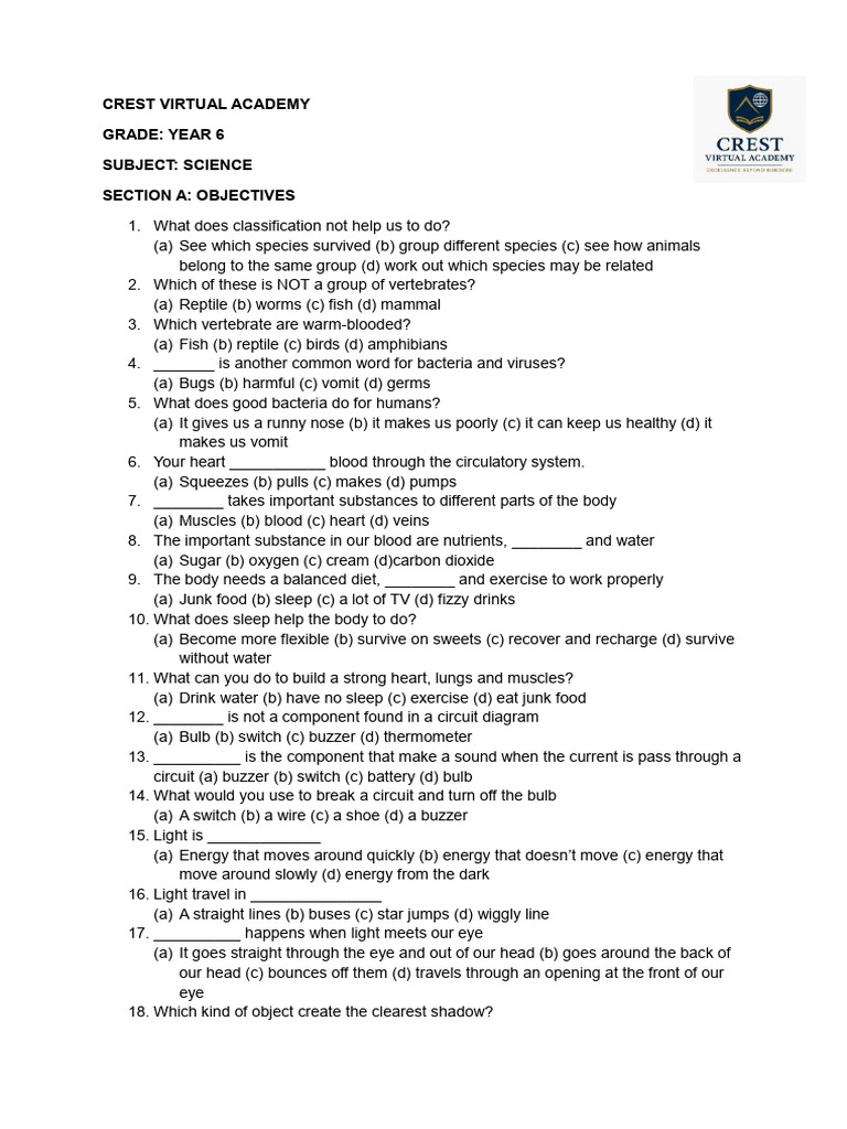 Crest Virtual Academy Science Year 6 | PDF | Circulatory System | Blood