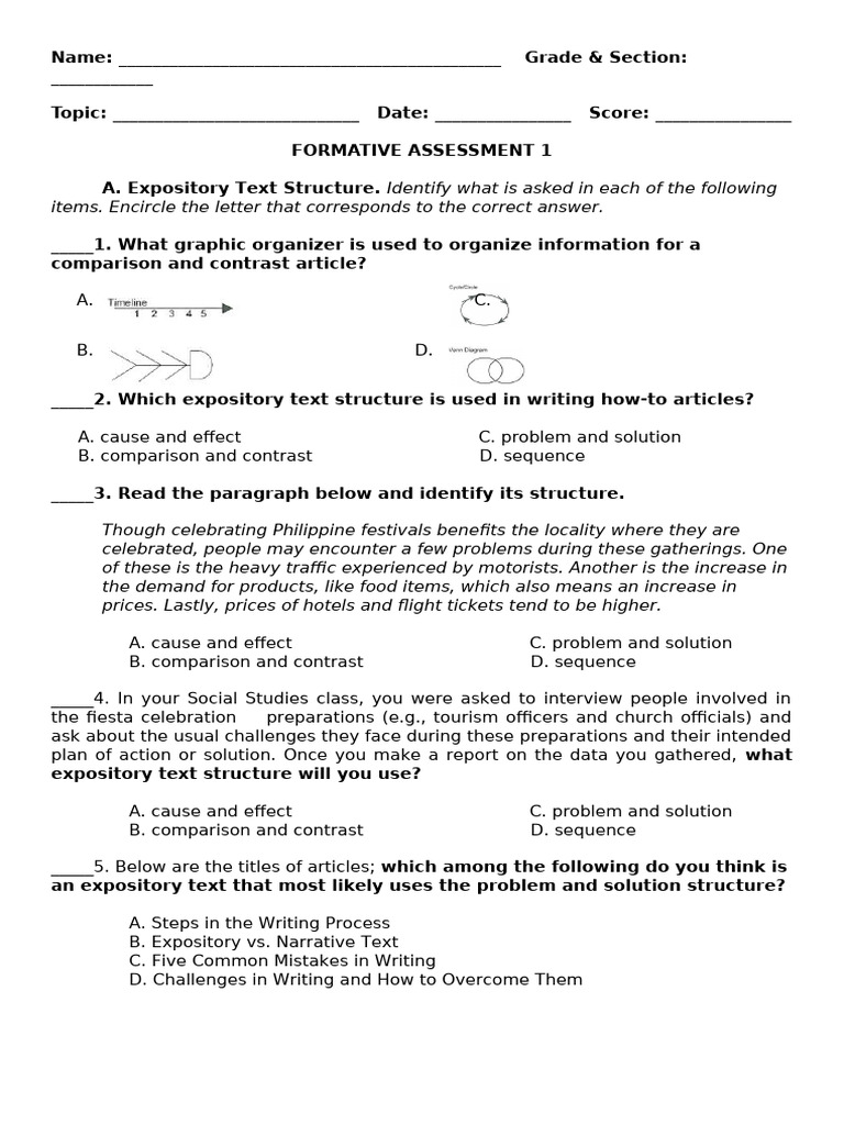 Expository Text Structure Assessment | PDF