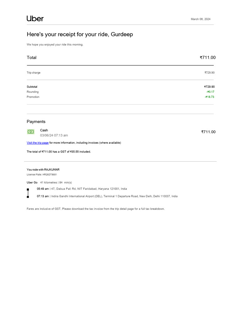 Uber Bill 6 Mar | PDF