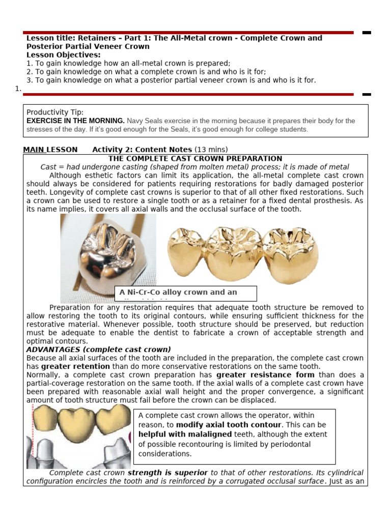 FPD - lec.SAS.11 Complete Crown and Posterior PVC | PDF | Dentistry ...