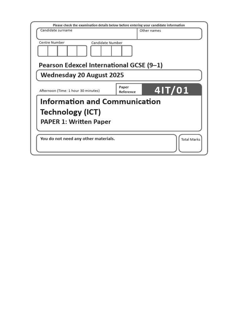 ICT Exam Details for Edexcel GCSE 2025 | PDF