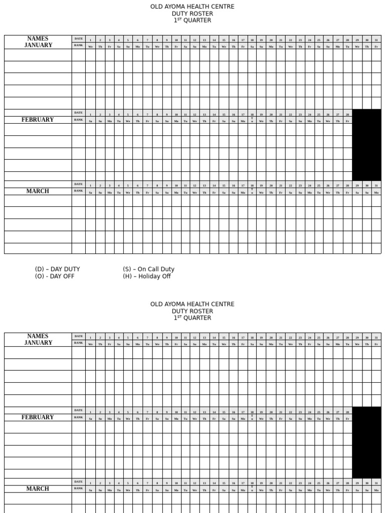 Duty Roster For 4 Nurses | PDF