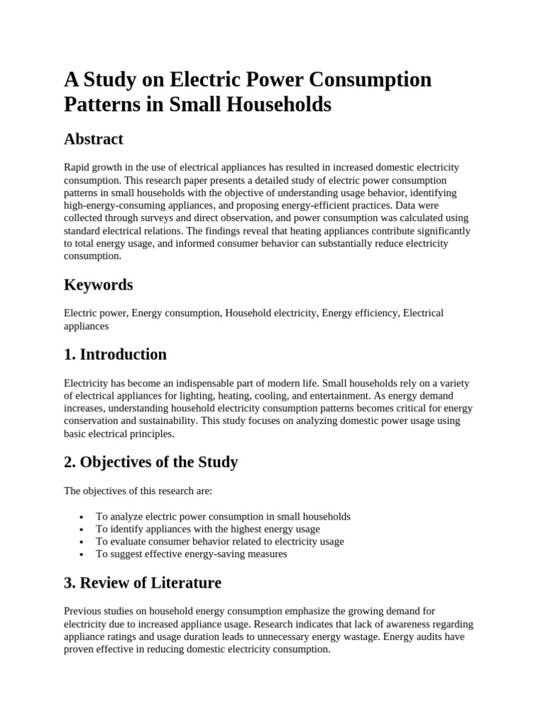 A Study on Electric Power Consumption Patterns in Small Households | PDF | Energy Conservation ...