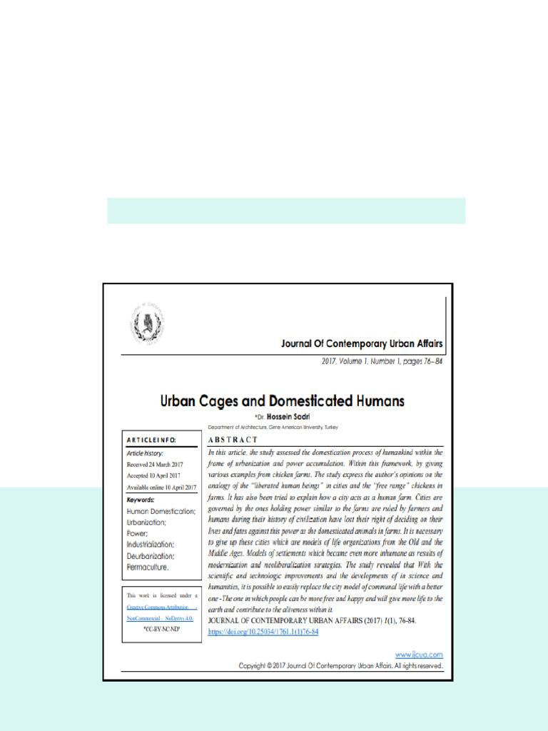Urban Cages And Domesticated Humans 1st Edition Dr Hossein Sadri ...