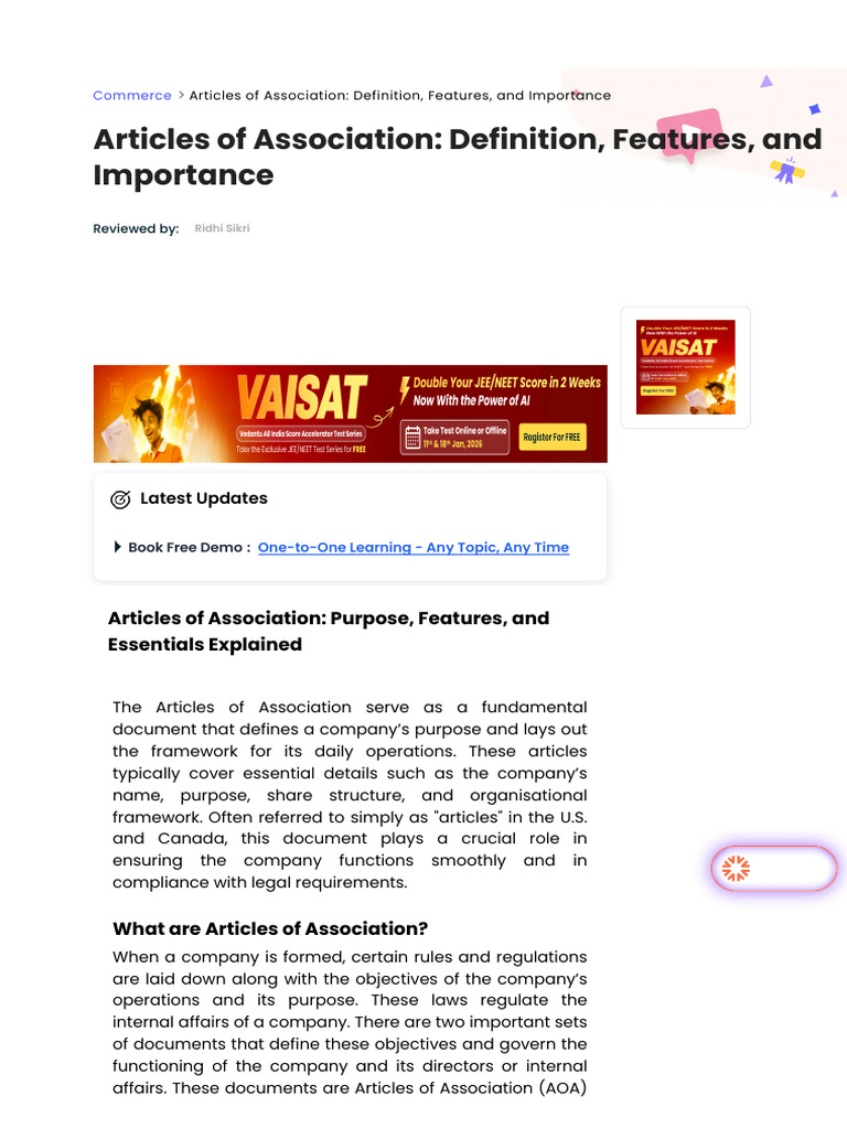 Articles of Association_ Definition, Importance, And Key Details | PDF ...
