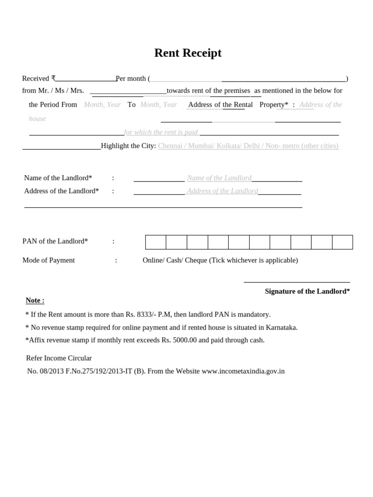 Rent Receipt Format | PDF