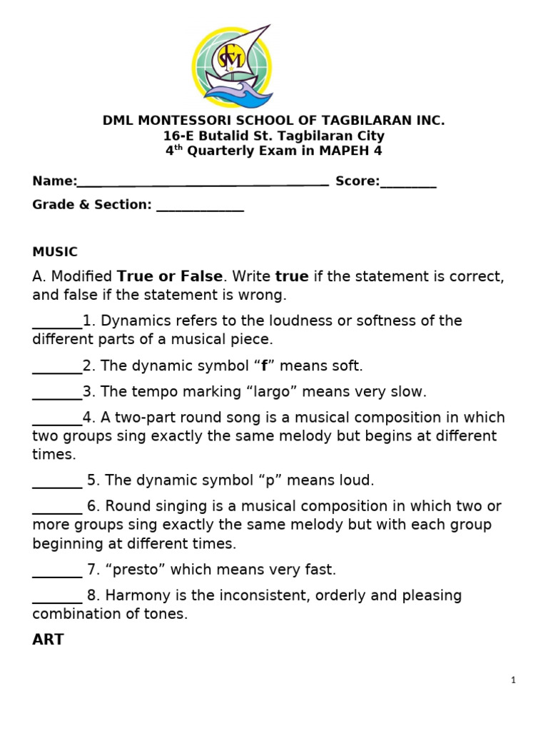 MAPEH 4 Quarterly Exam Guide | PDF | Tsunami | Track And Field