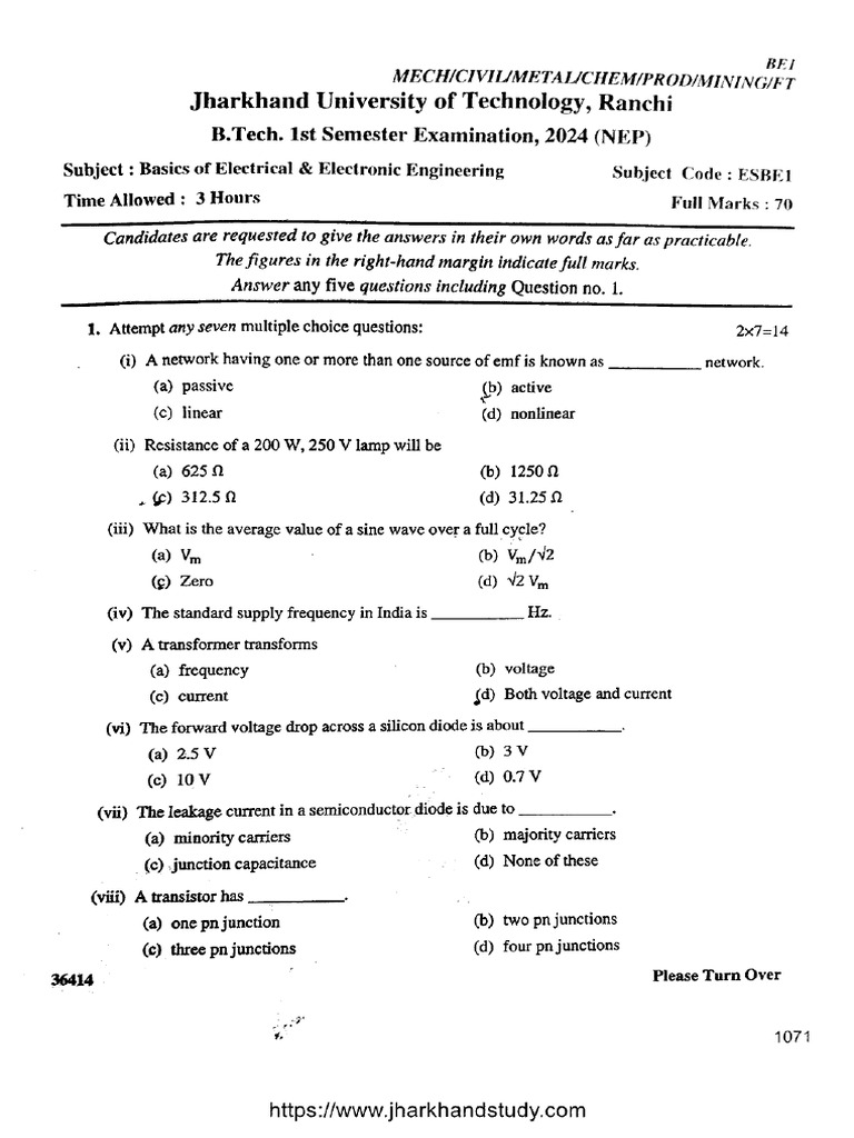 Btech 1 Sem Basics of Electrical and Electronic Engineering Esbe1 2024 | PDF
