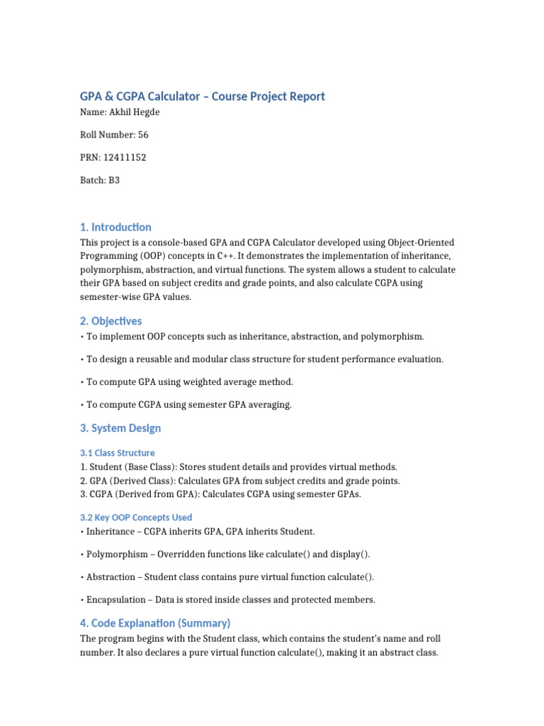 GPA CGPA Project Report Akhil Hegde | PDF