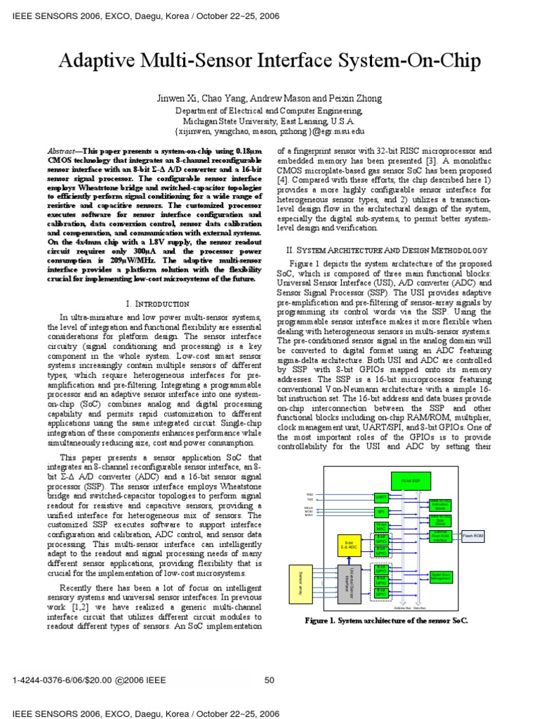 Adaptive Multi Sensor Interface System On Chip Pdf System On A Chip