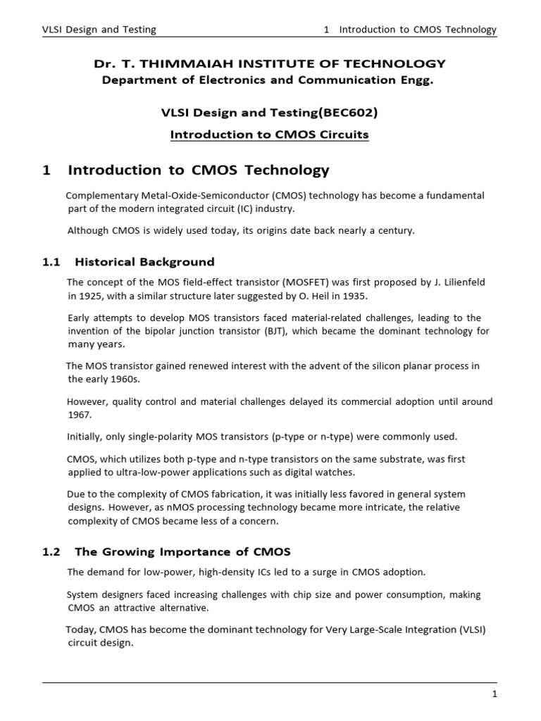CMOS Technology in VLSI Design | PDF | Cmos | Logic Gate