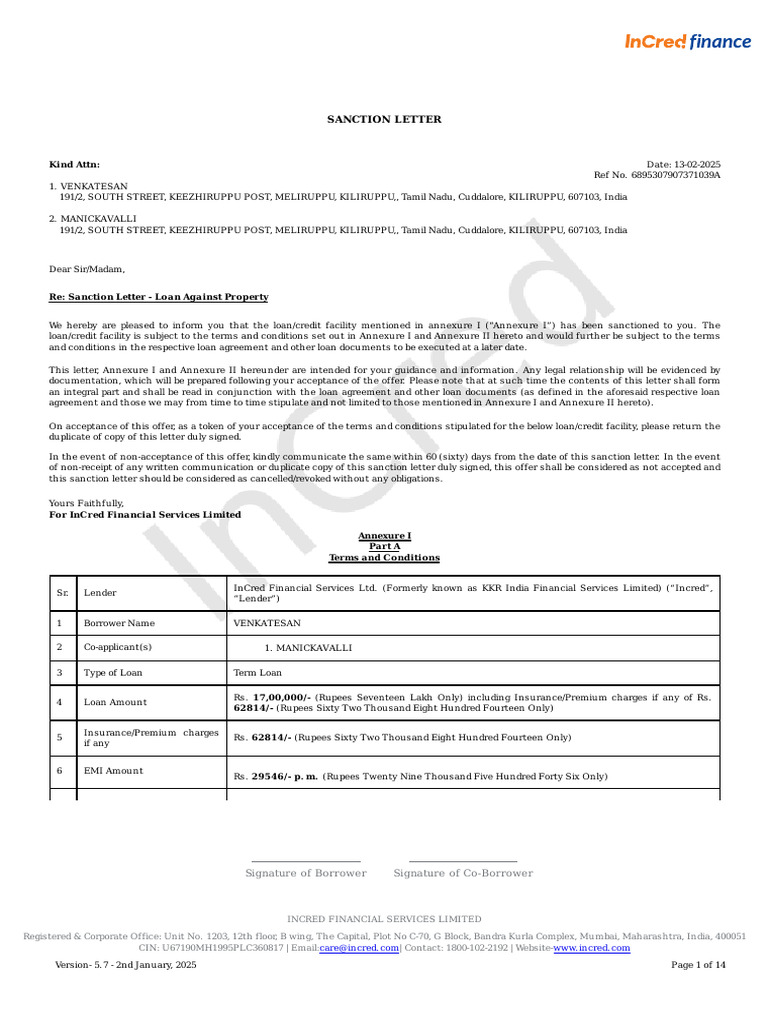 Sanction Letter Doc (12) | PDF | Loans | Interest