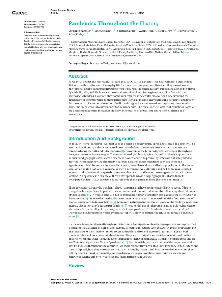 Pandemics Throughout History | PDF | Influenza | Pandemic