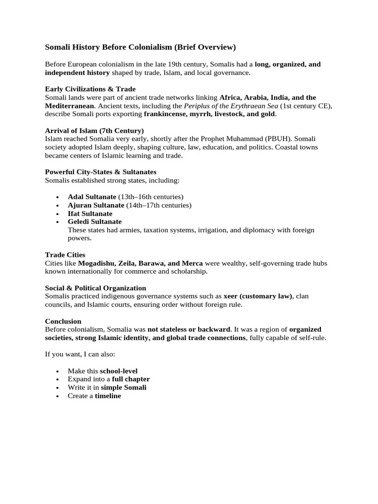Somali History Before Colonialism | PDF