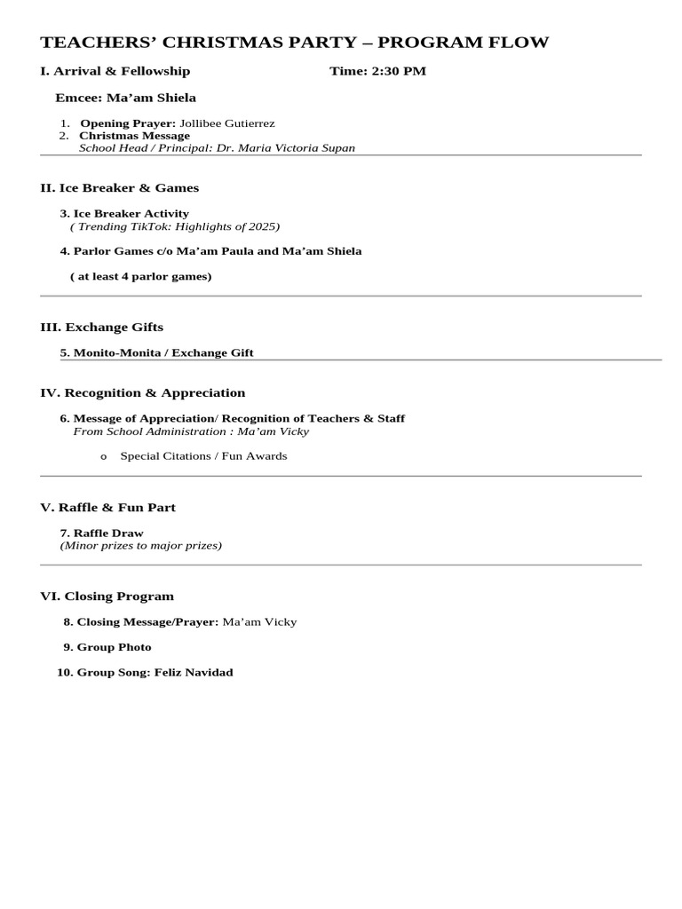 TEACHERS Party - Program Flow | PDF
