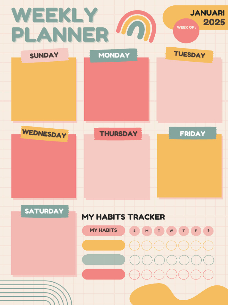 Yellow Cream Playfull Weekly Planner Printable A4 | PDF