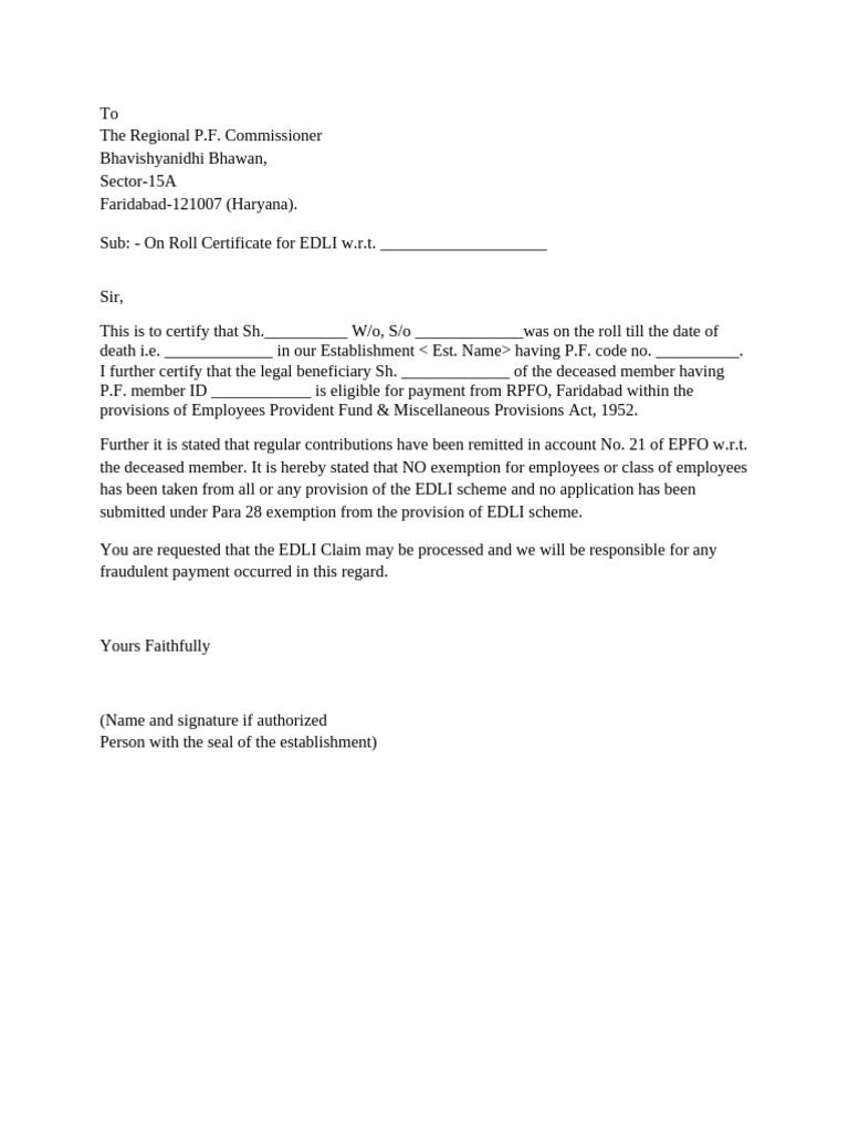 EDLI On Roll Certificate Template | PDF