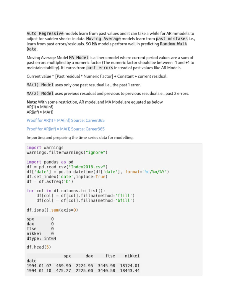 Understanding Moving Average Models in Time Series | PDF | Errors And ...