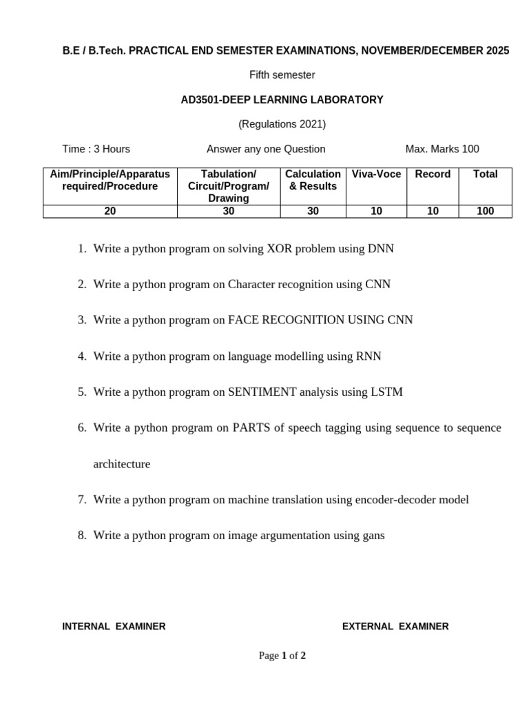 AD3501 Deep Learning Question Set | PDF