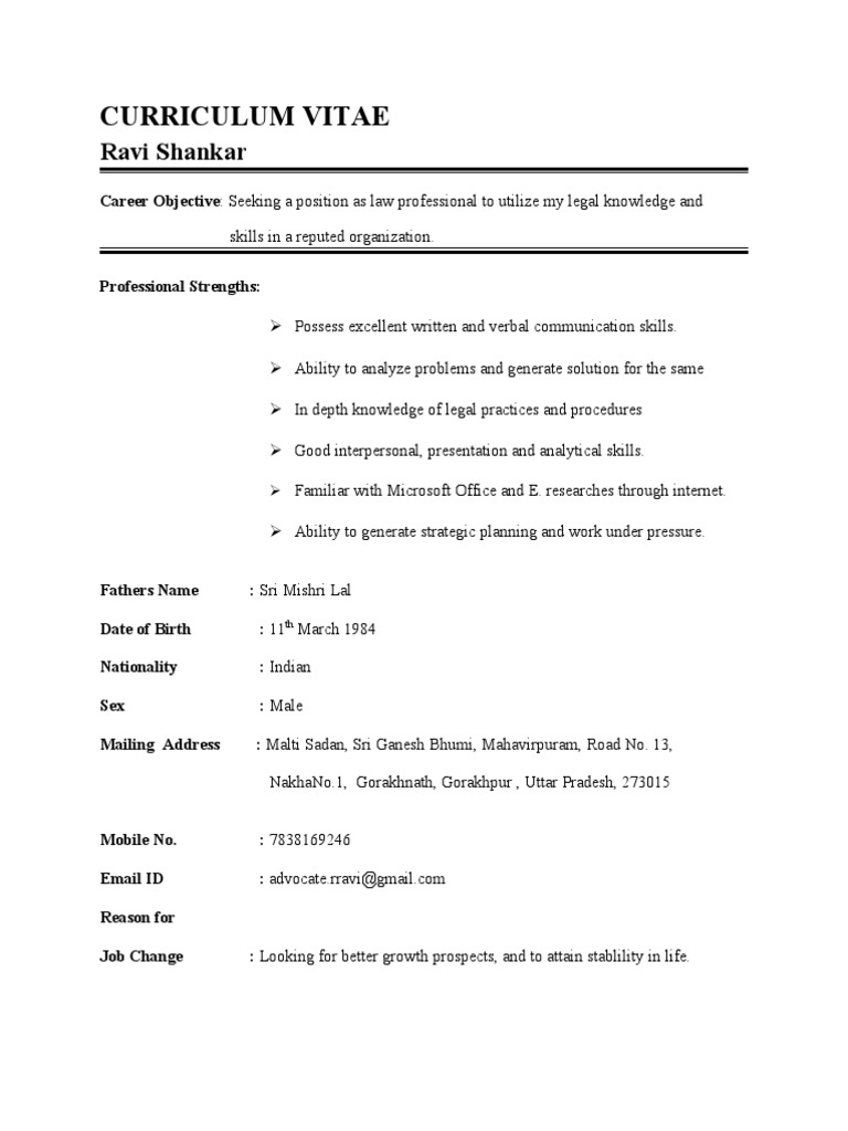 Curriculum Vitae: Ravi Shankar | PDF | Government | Justice