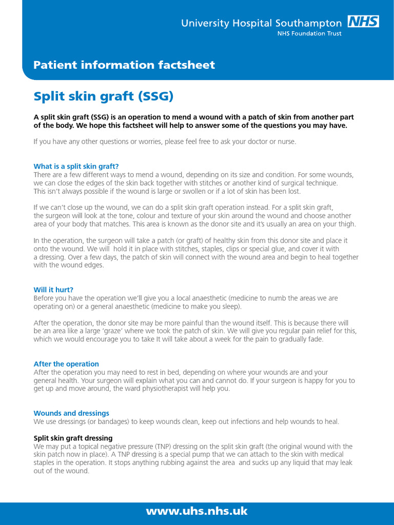 Split Skin Graft Patient Information | PDF | Wound | Scar