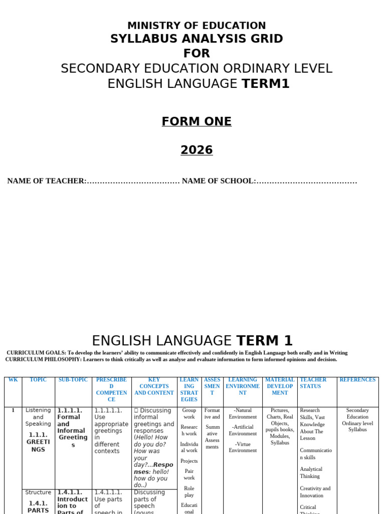 Secondary Education English Syllabus 2026 | PDF | Verb | Adjective