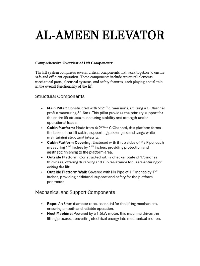 Lift System Component Breakdown | PDF