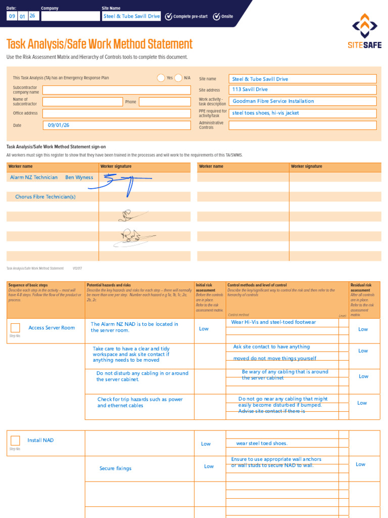 Task Analysis & Safe Work Method Statement | PDF | Risk | Occupational ...