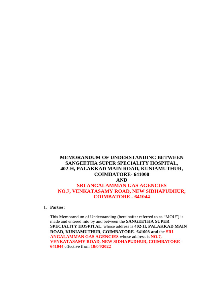 MOU Sample | PDF | Public Law | Business Law
