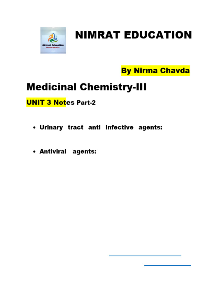 Med Chem III Unit 3 Part 2 Notes Anti Viral and UTI Agents | PDF ...