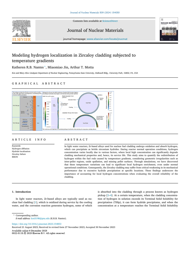 Modeling Hydrogen Localization in Zircaloy Cladding Subjected To | PDF ...