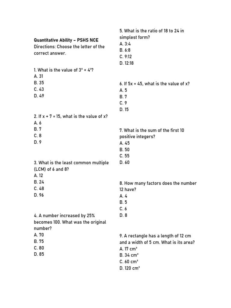 Quantitative Ability Test Questions | PDF | Numbers | Discrete Mathematics