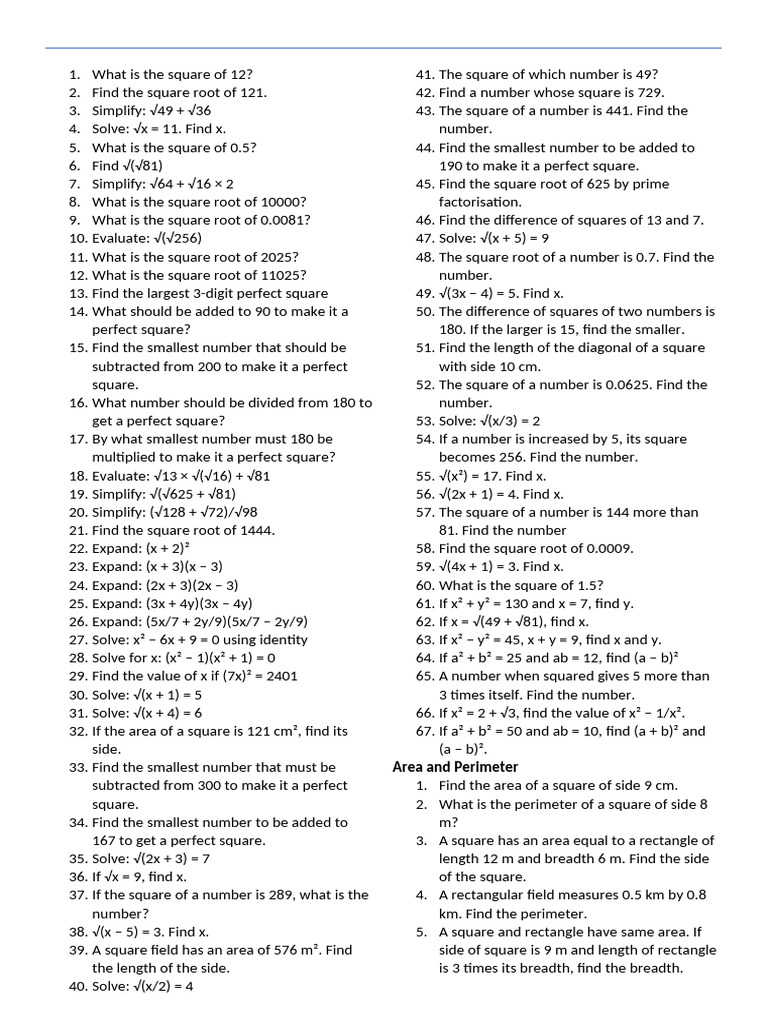 Square and Root Problems Explained | PDF | Area | Euclidean Geometry