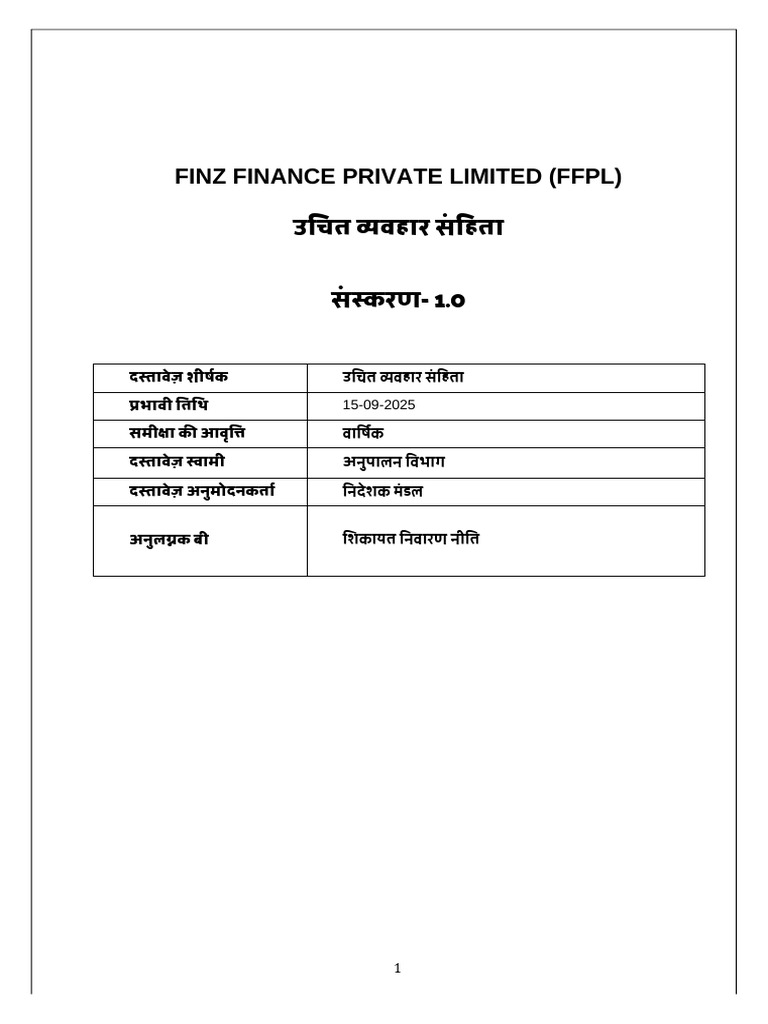 Finz Finance Private Limited (FFPL) | PDF