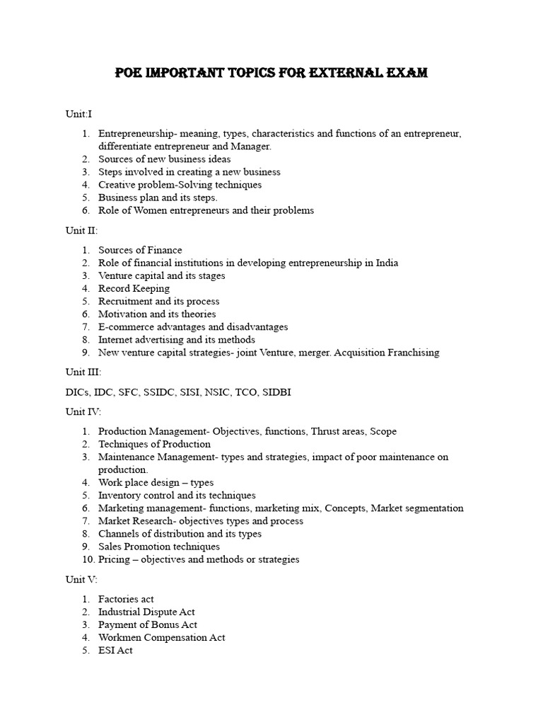 POE Important Topics For External Exam | PDF