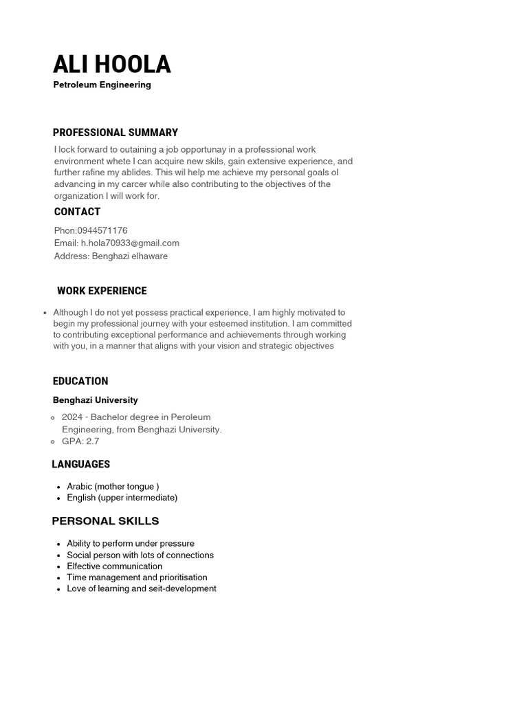 Entry-Level Petroleum Engineer Resume | PDF