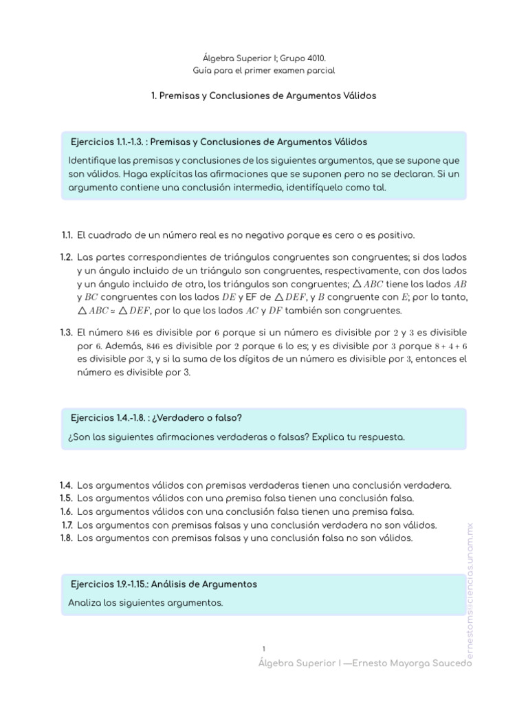 Guía de Álgebra Superior I: Exámenes y Ejercicios | PDF | Lógica ...