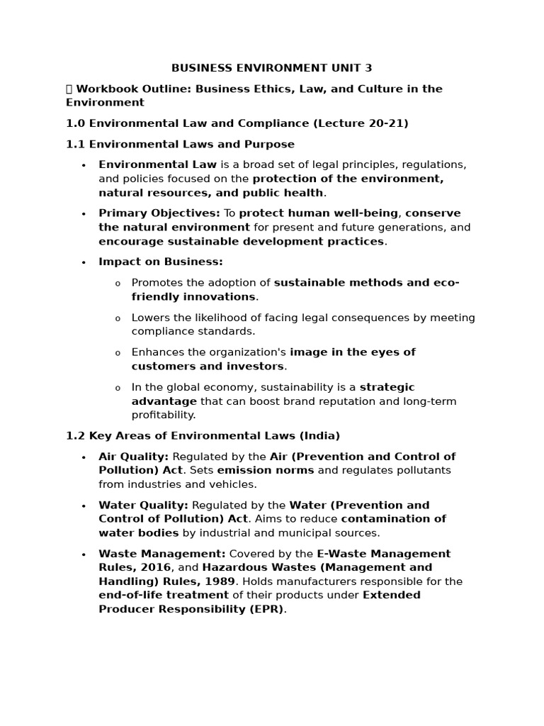 Business Environment Unit 3 | PDF | Environmental Law | Sustainability