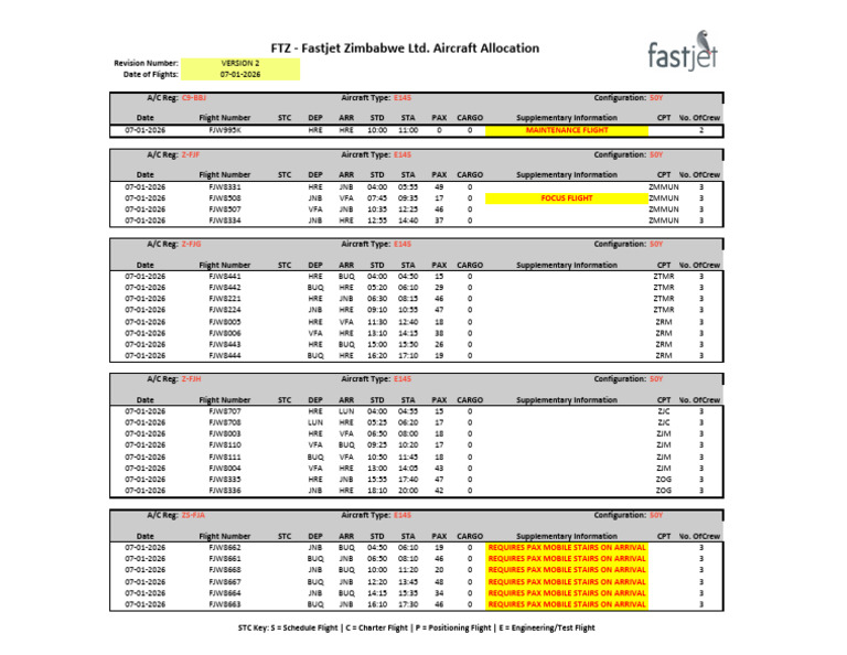 Aircraft Allocation 07JAN26 v2 | PDF | Aviation | Aircraft