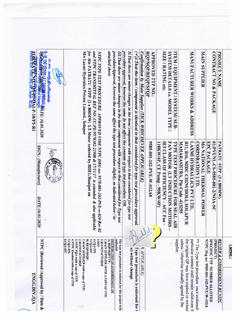 NTPC Patratu Approved TTP | PDF