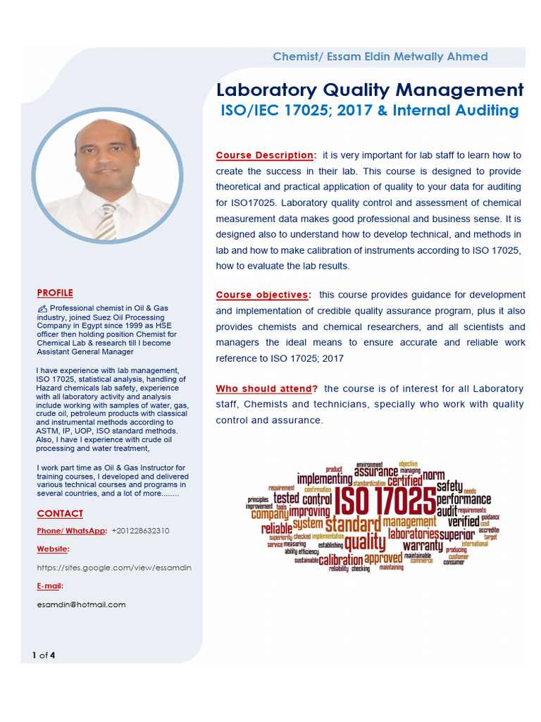 Laboratory Quality Management ISO 17025 2017 & Internal Auditing | PDF ...