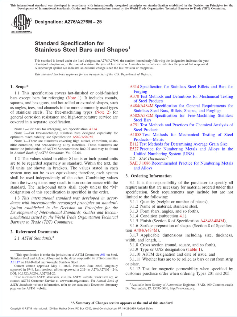 Astm A276-2025 | PDF | Stainless Steel | Steel