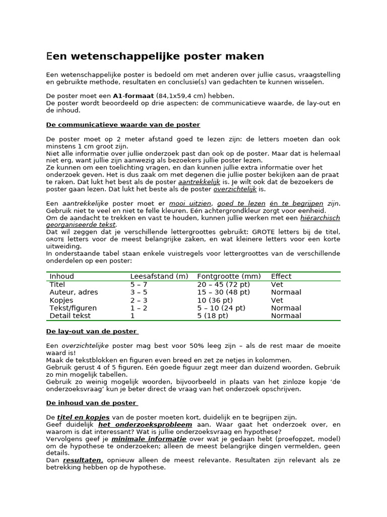 Een Wetenschappelijke Poster Maken | PDF