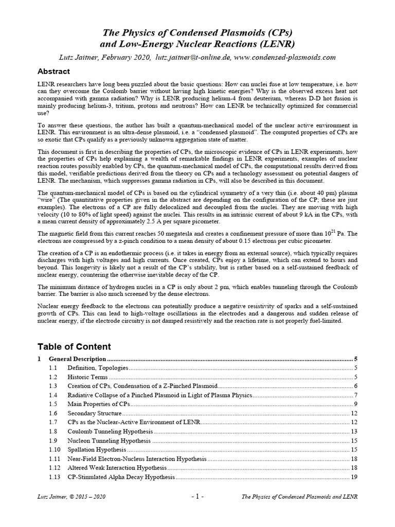Condensed Plasmoids Lenr | PDF | Electron | Plasma (Physics)