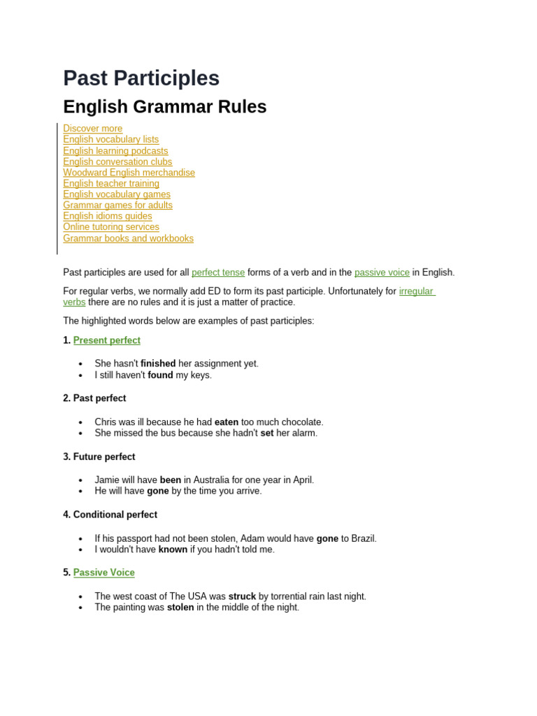 Understanding Past Participles in English | PDF